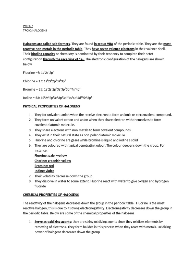 Week 7 Enote Chemistry | PDF | Chlorine | Valence (Chemistry)