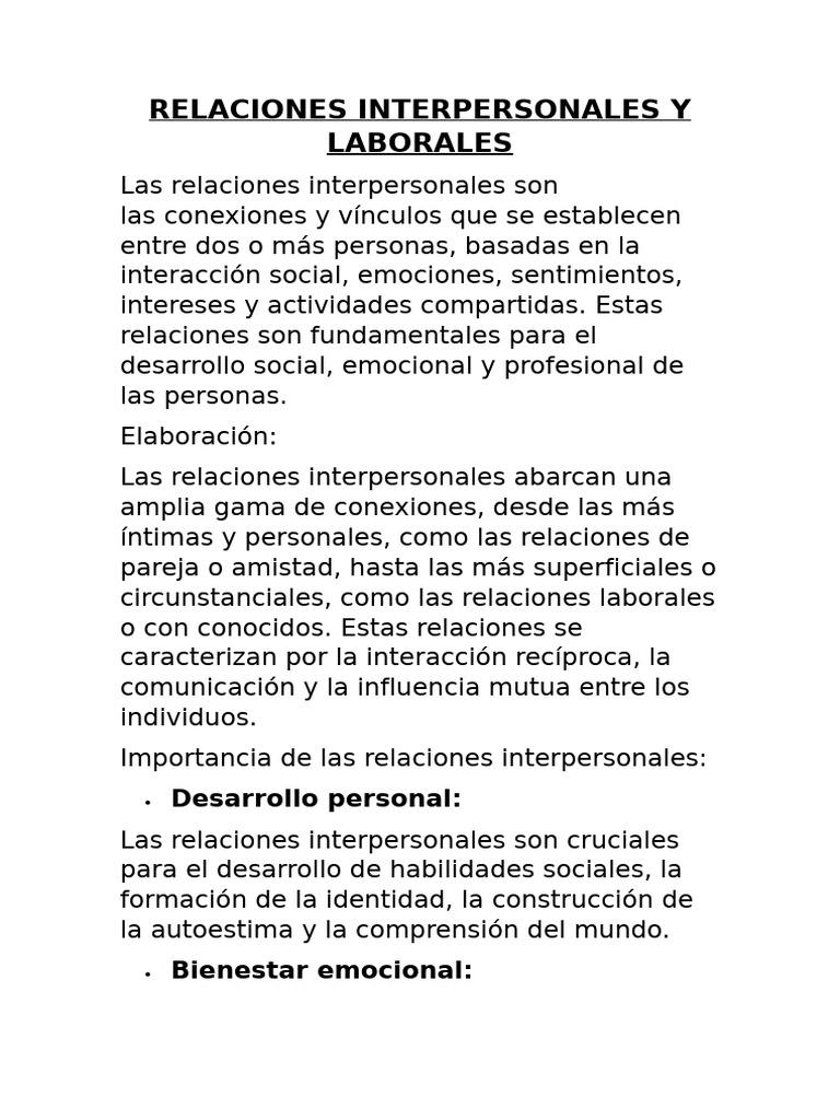 Relaciones Interpersonales | PDF | Relaciones interpersonales | Las ...