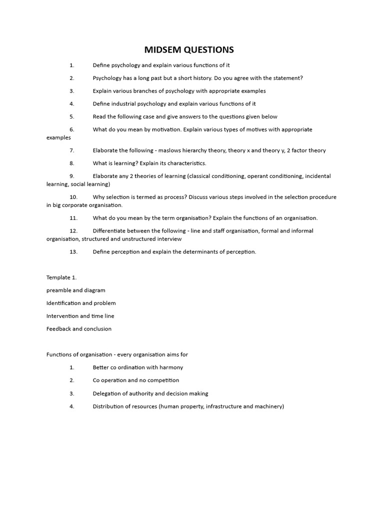 Midsem Questions | PDF