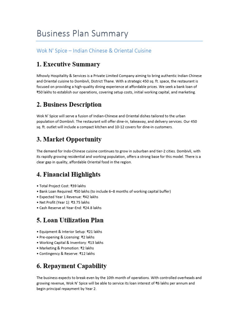 Business Plan Summary | PDF