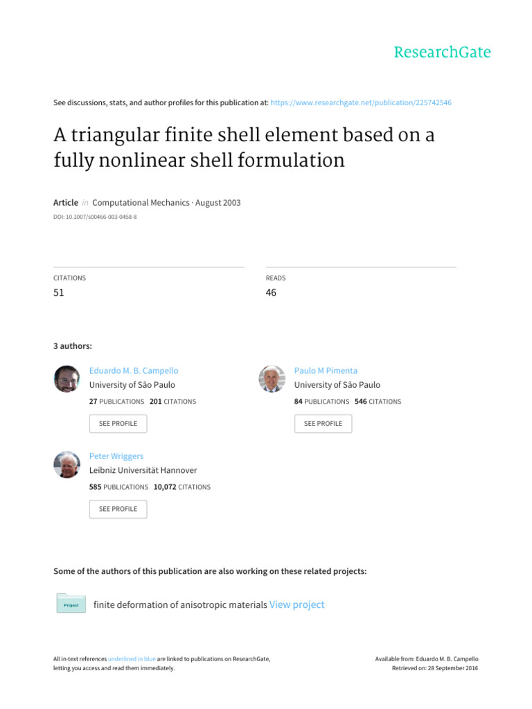 A Triangular Finite Shell Element Based On A Fully Nonlinear Shell Formulation - CM-2003 | PDF ...