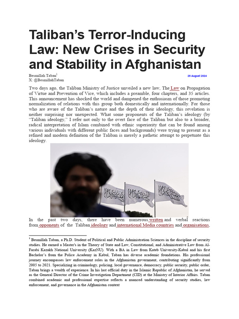 Taliban's Terror-Inducing Law New Crises in Security and Stability in ...