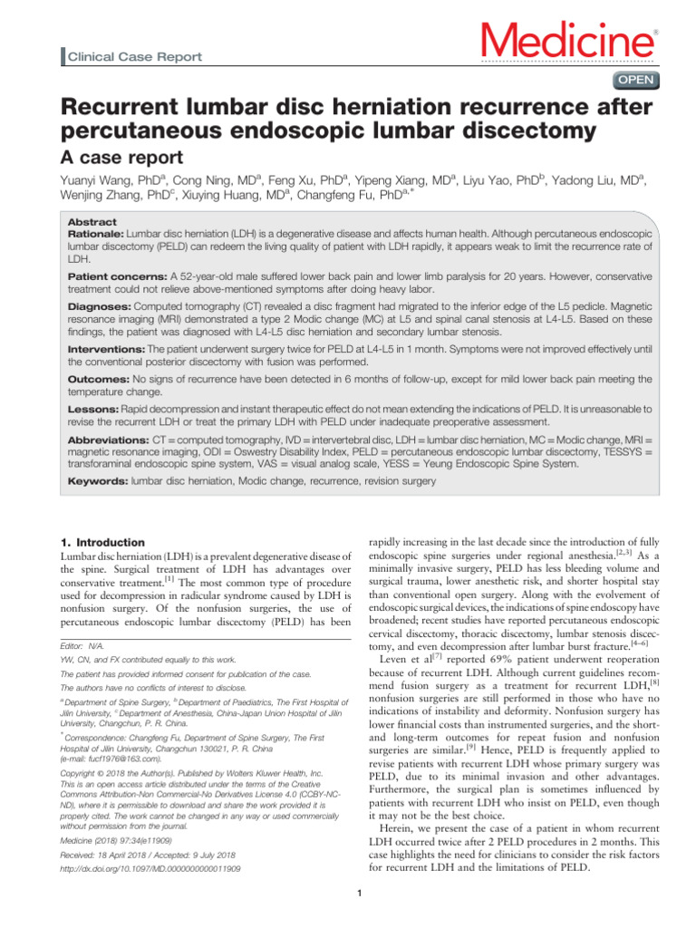 Recurrent Lumbar Disc Herniation Recurrence After (1) | PDF | Back Pain ...