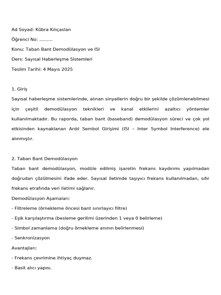 TabanBant Demodulasyon ISI Rapor | PDF