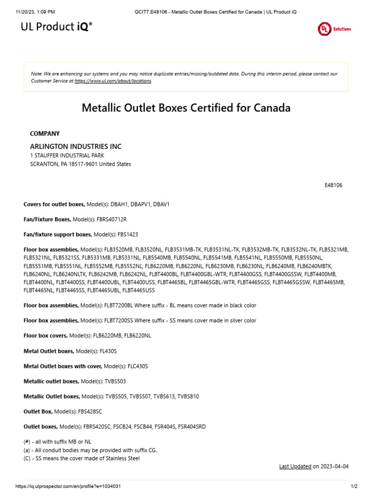 Metallic Outlet Boxes | PDF | Data Management | Computing