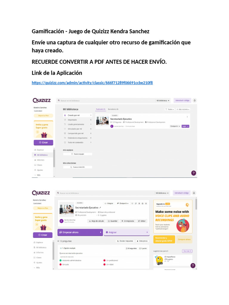 Gamificación Quizizz - Modulo 1 herramientas digitales, infotep | PDF