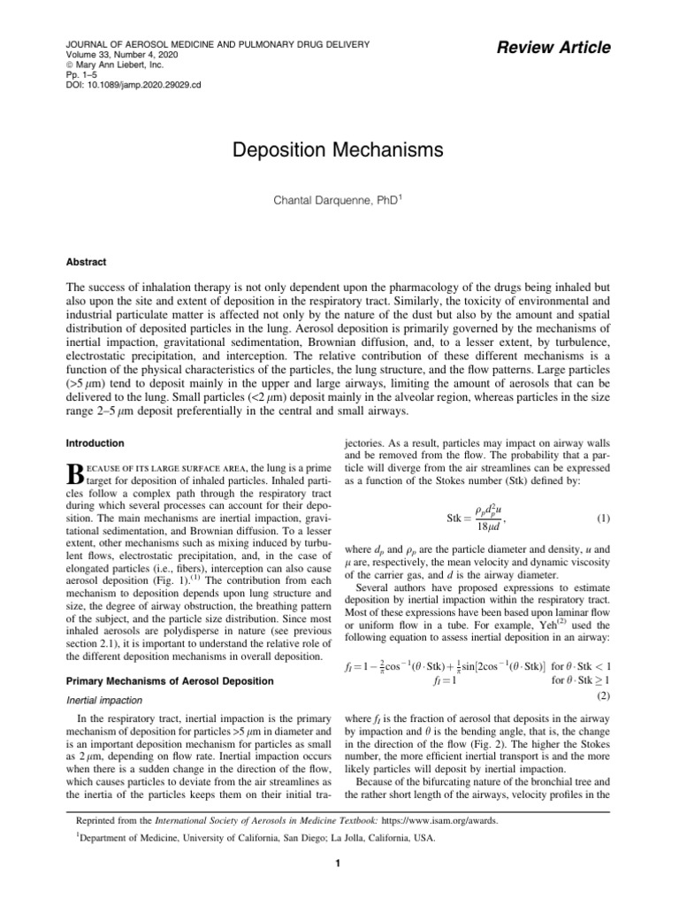 Aerosol Deposition Mechanisms in Lungs | PDF | Particulates ...