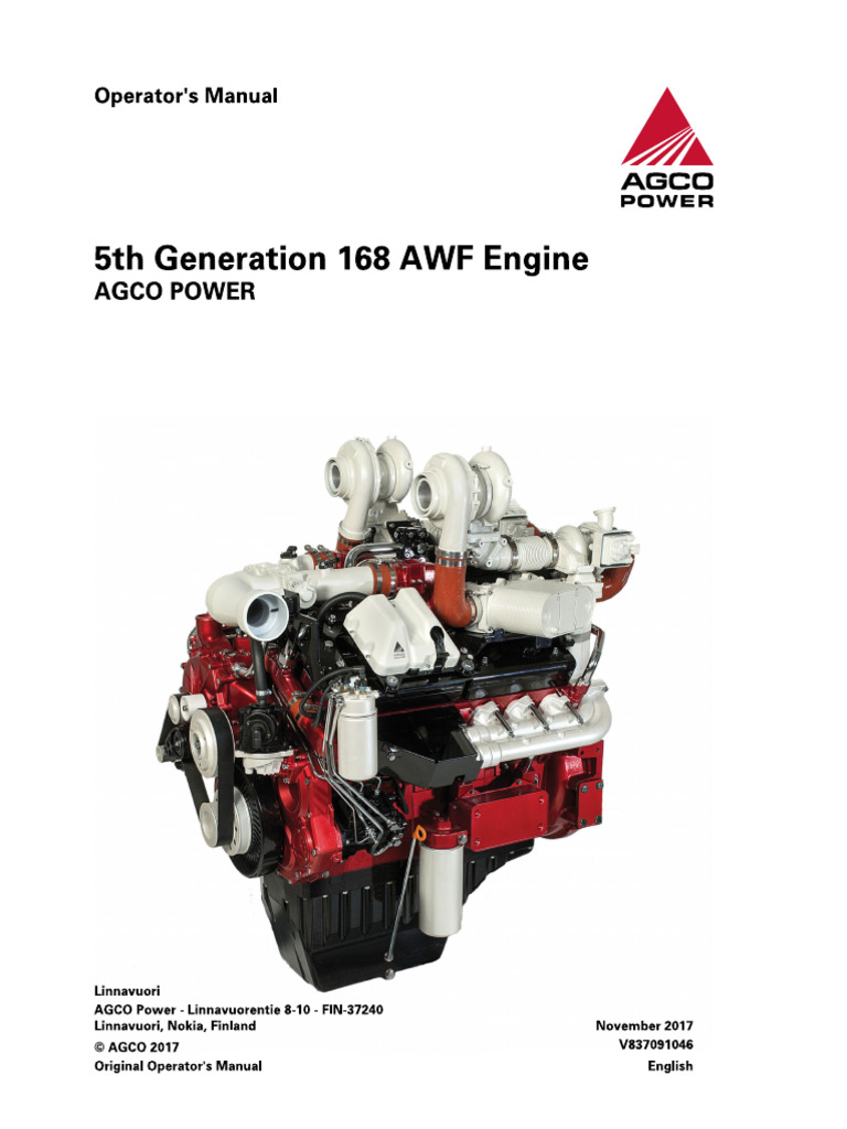 001 - AGCO Engine 5th Generation 168AWF Operator Manual V837091046 | PDF