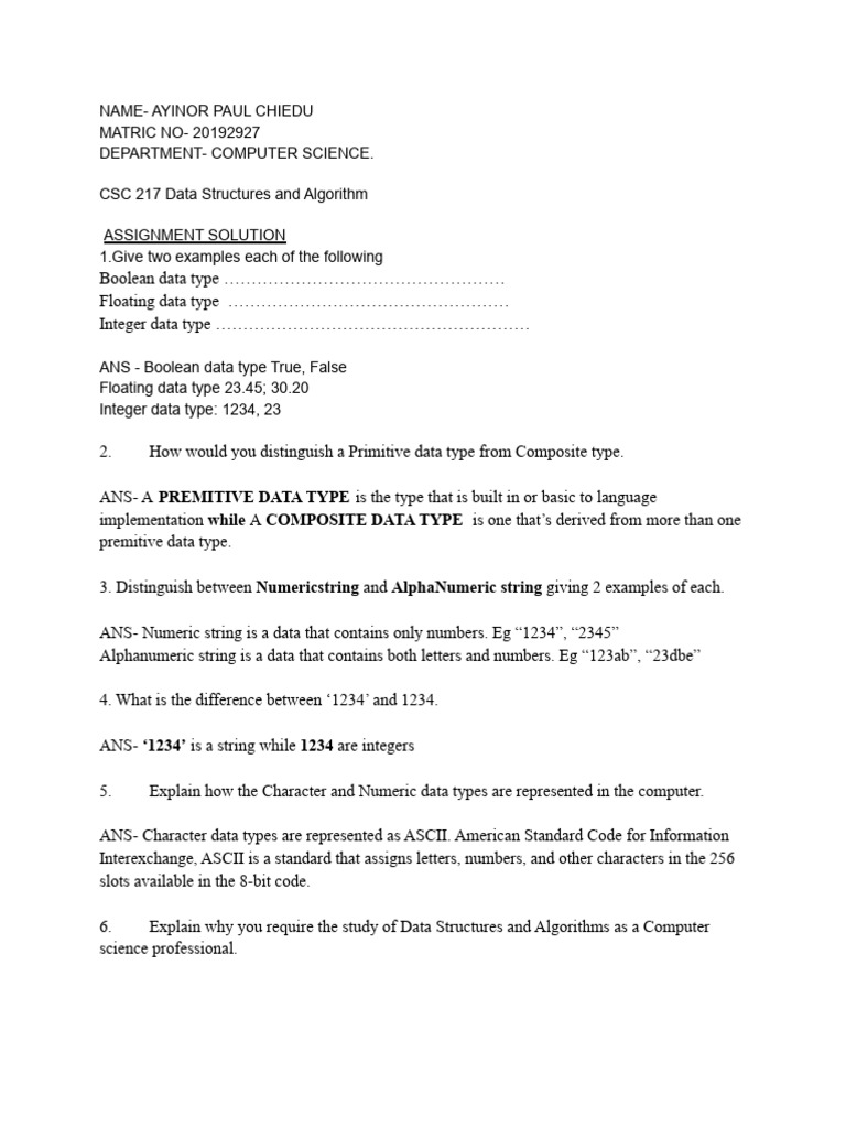 CSC 217 First Classwork Solution | PDF | Data Type | Algorithms And ...
