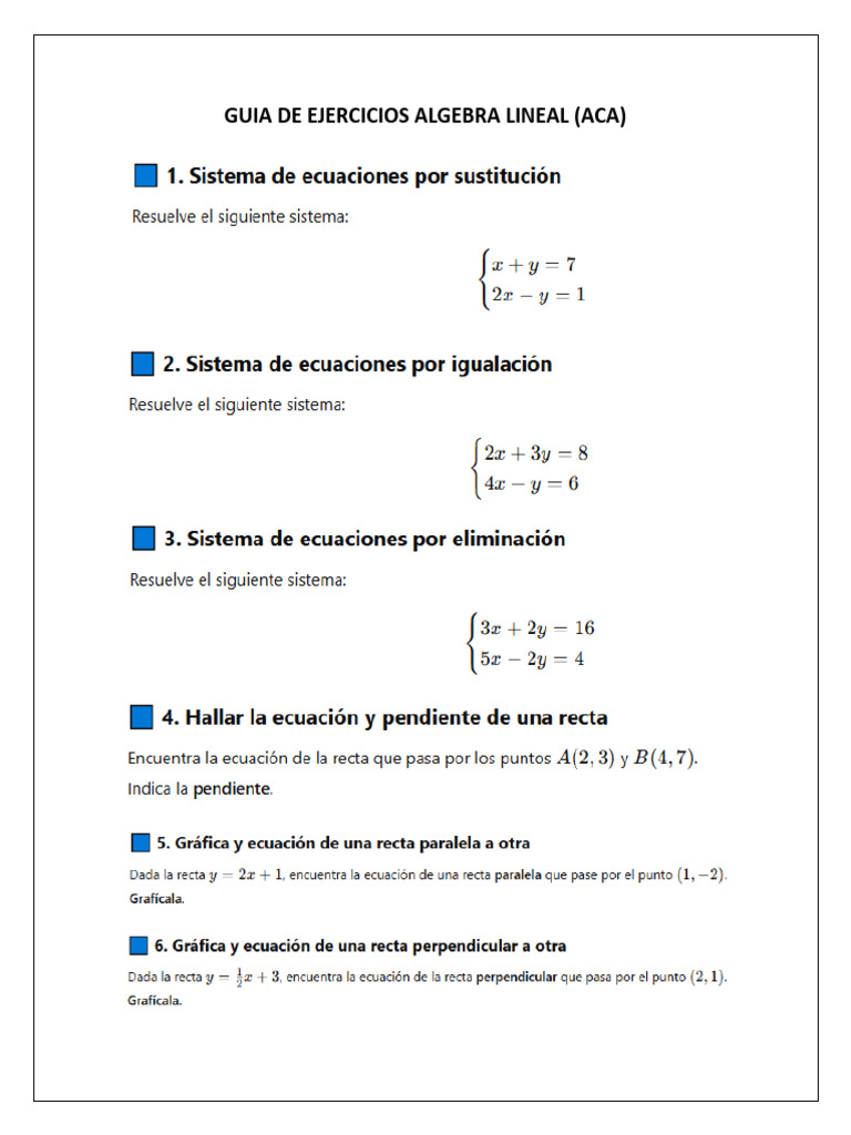 Aca-Guia de Ejercicios Algebra Lineal | PDF