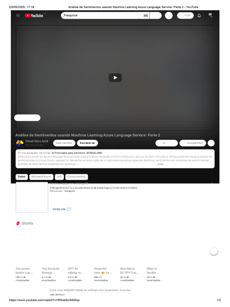 Análise de Sentimentos usando Machine Learning Azure Language Service_ Parte 2 - YouTube | PDF ...