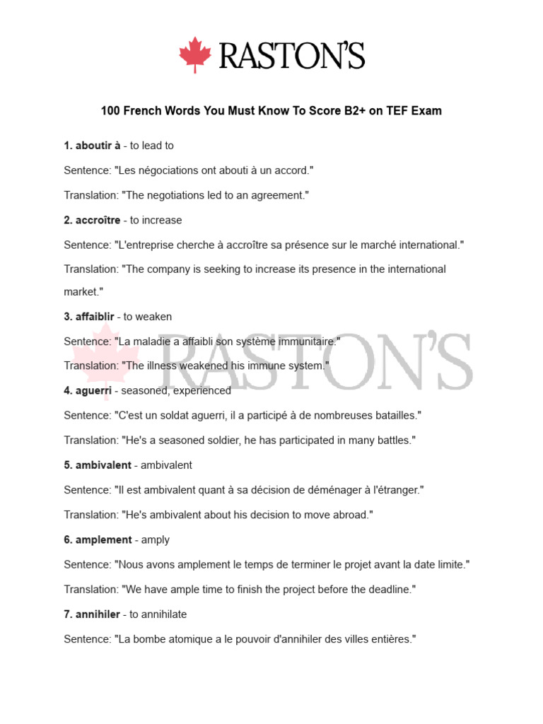 Essential French Vocabulary for TEF B2+ | PDF