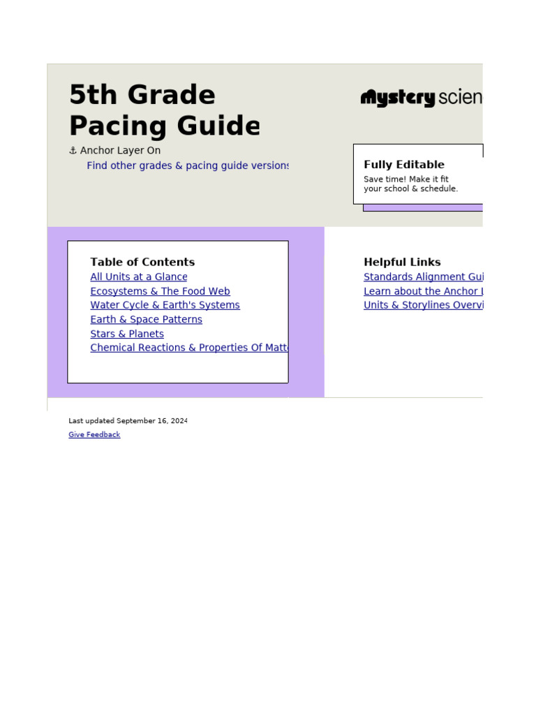 ⚓ 5th Grade Pacing Guide - Mystery Science - Anchor Layer ON | PDF ...