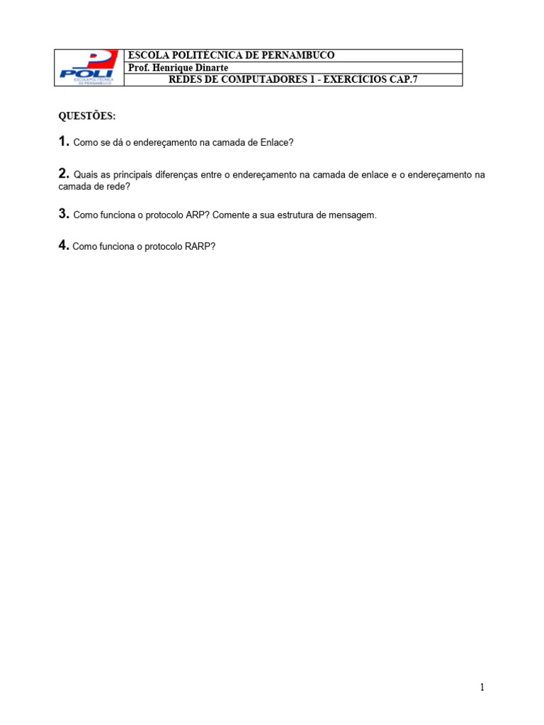 Redes1 - Exercicios Cap7 | PDF