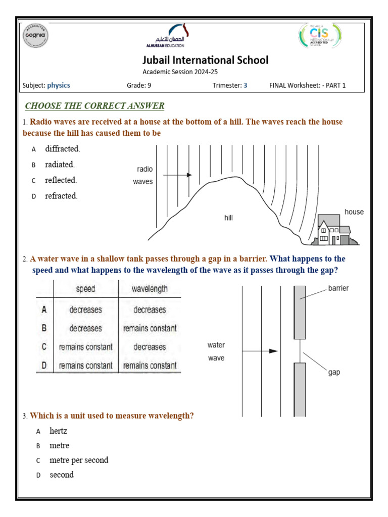 Grade 9 Waves Final Worksheet | PDF | Waves | Wavelength