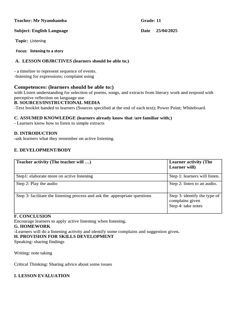 Lesson Plan 4 Grade 11 | PDF