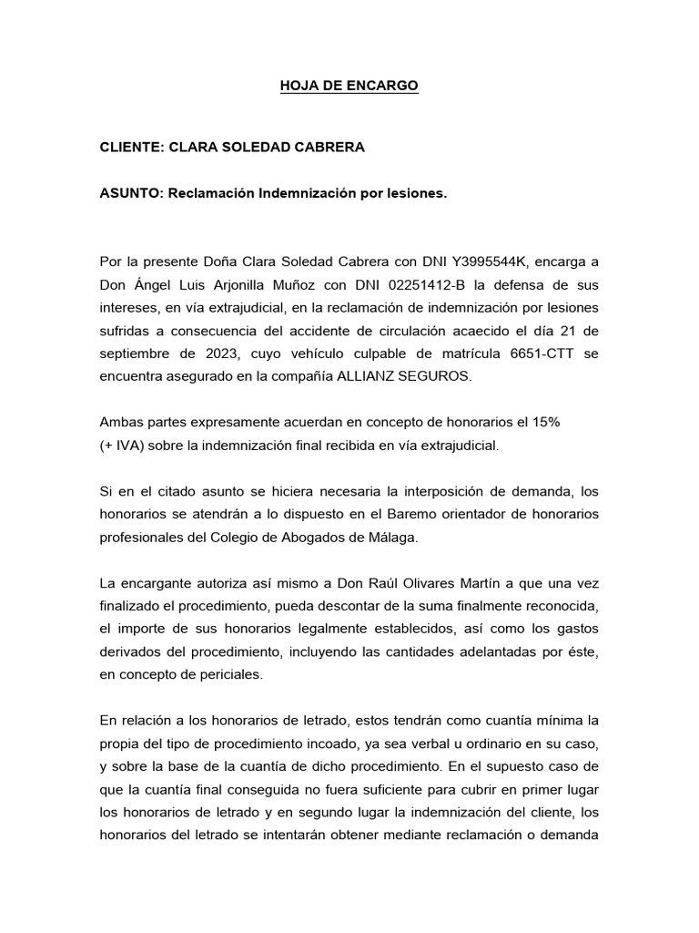 Hoja de Encargo, Clara Soledad Cabrera | PDF