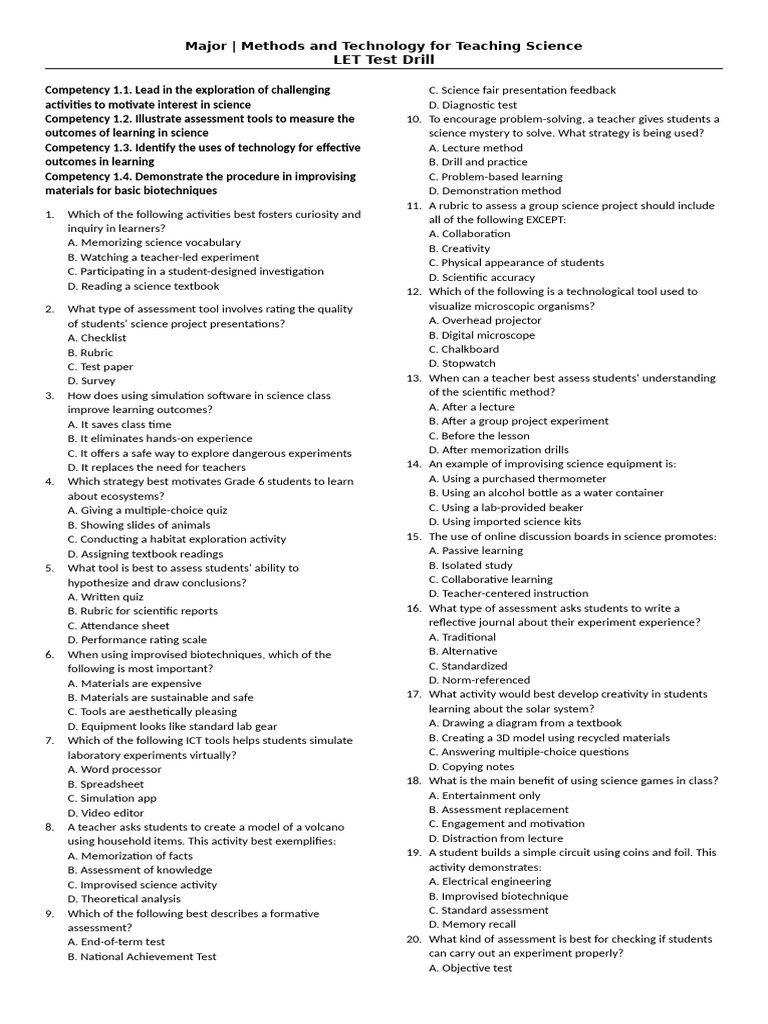 Major - Methods of Teaching | PDF | Educational Assessment | Learning