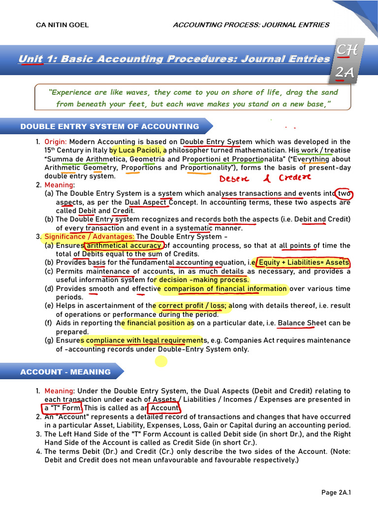 2 Unit 1 Basic Accounting Procedures - Journal Entries | PDF | Debits ...