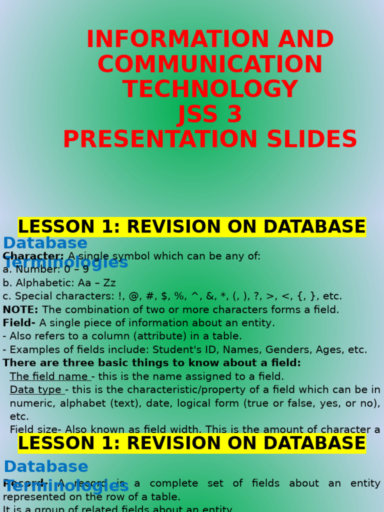 JSS 3 Ict Lesson Note | PDF