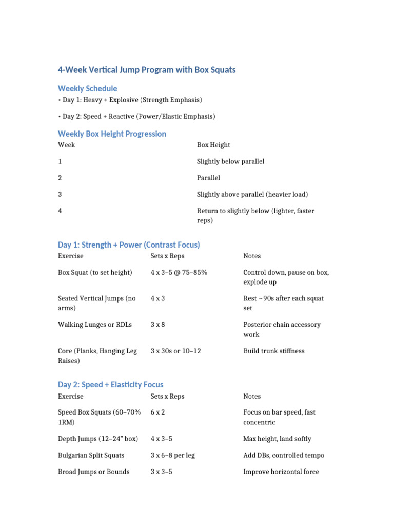 4-Week Vertical Jump Program | PDF
