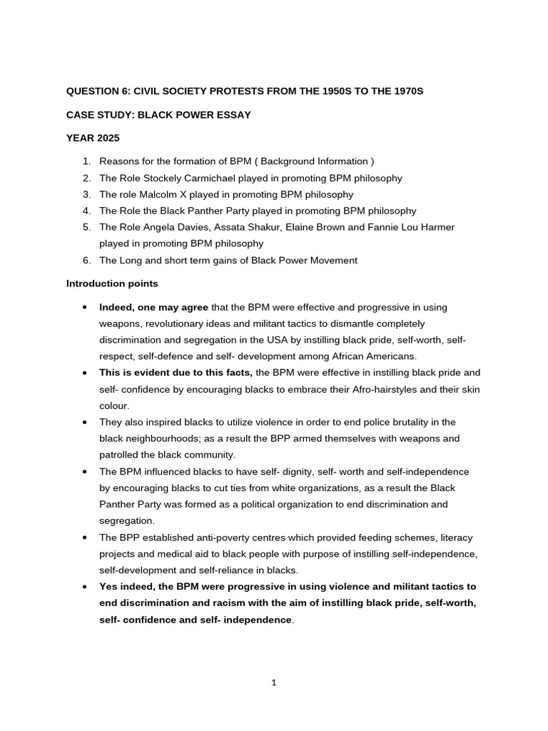 The Black Power Movement Essay | PDF | Black Power | Black Panther Party