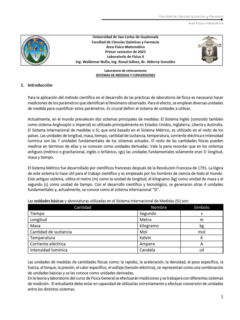 Hoja Ejercicios SIST MEDIDAS y CONVERSIONES SEM1-2025 | PDF | Sistema Internacional de Unidades ...