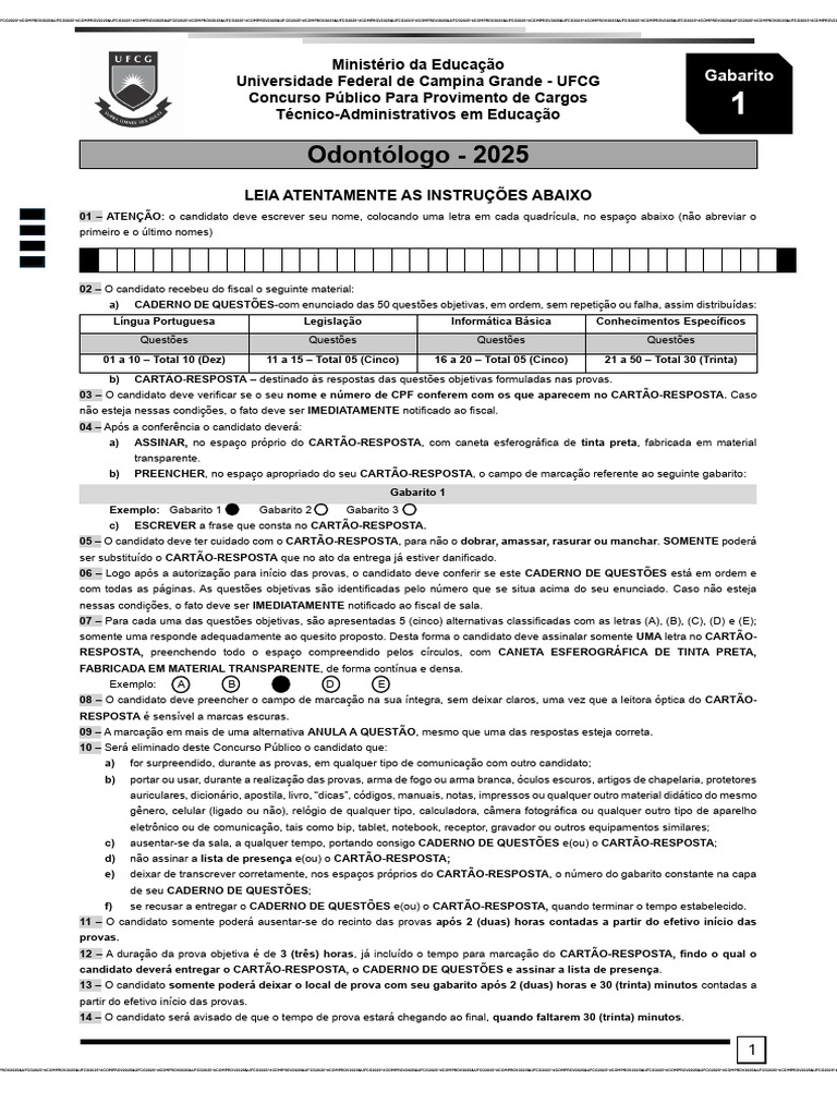 Ufcg 2024-2025 Prova - Tipo - 1 - Odontologo | PDF | Sistema operacional