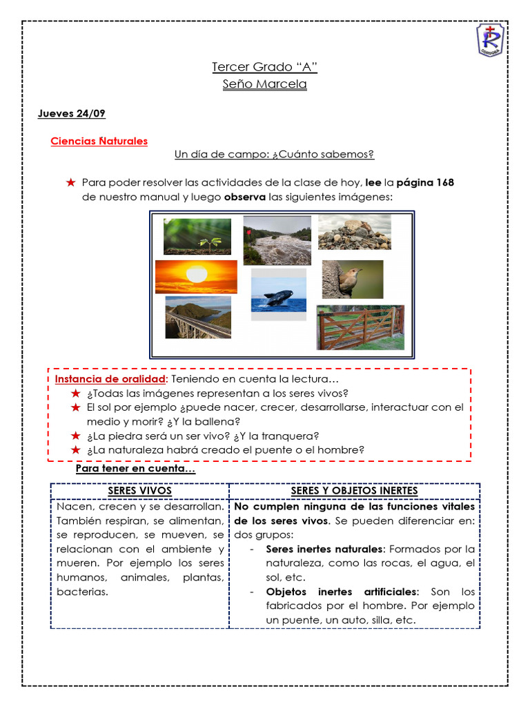 Seres Vivos y Objetos Inertes en Clase | PDF