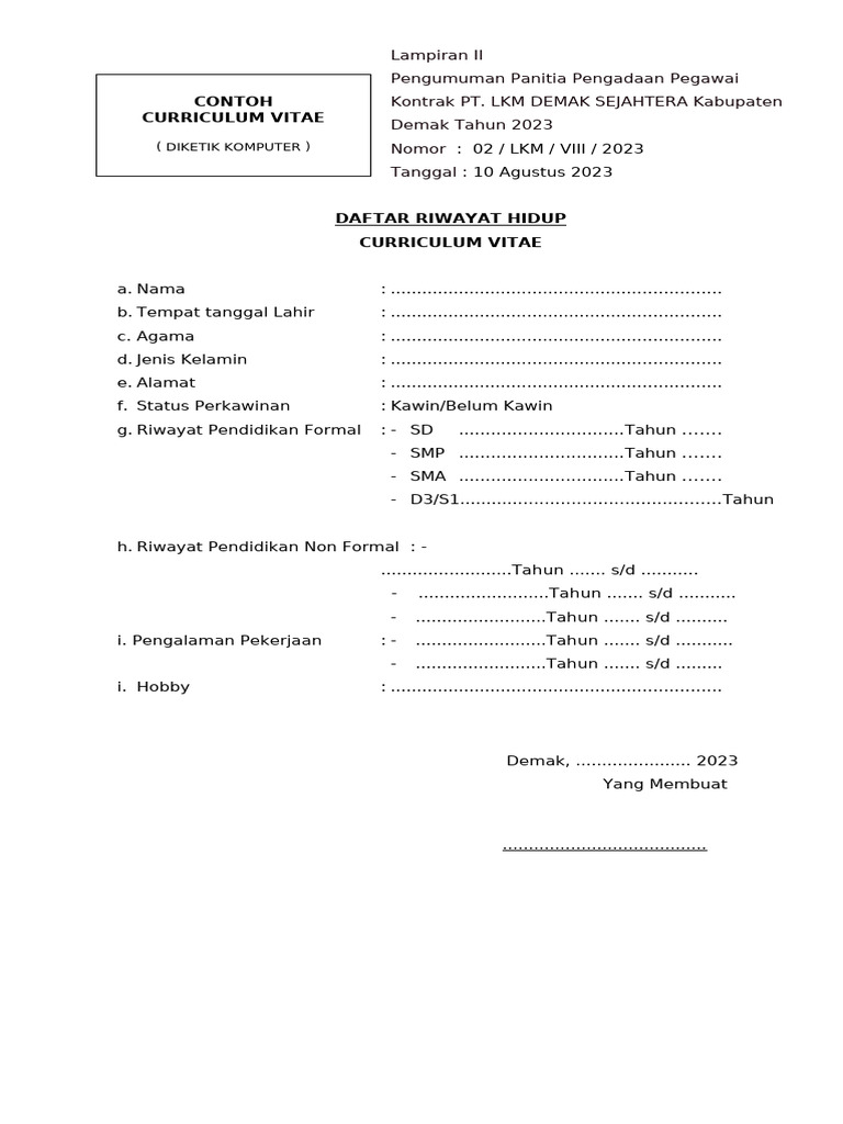 2 LKM Contoh Curriculumvitae 2023 | PDF