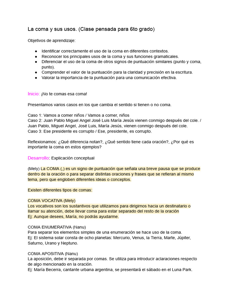 La Coma y Sus Usos | PDF | Coma | Puntuación