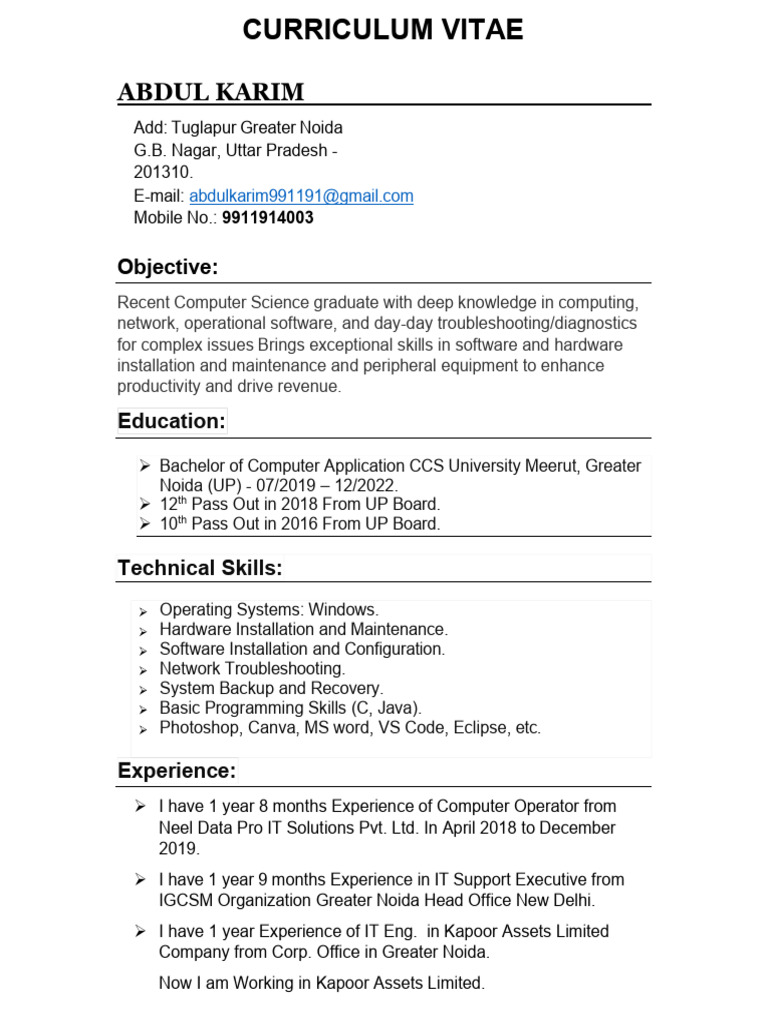 Abdul Karim Resume - On 3-2025 | PDF | Computer Architecture | Computer Engineering