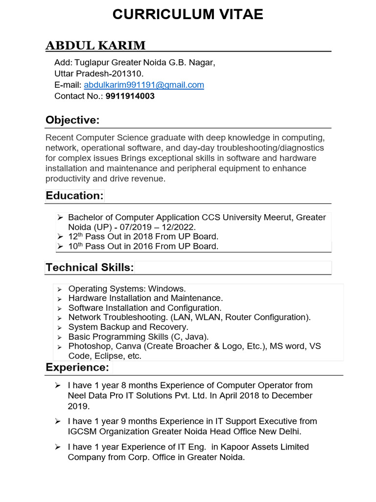 Abdul Karim Resume Updated | PDF | Computing | Computer Science