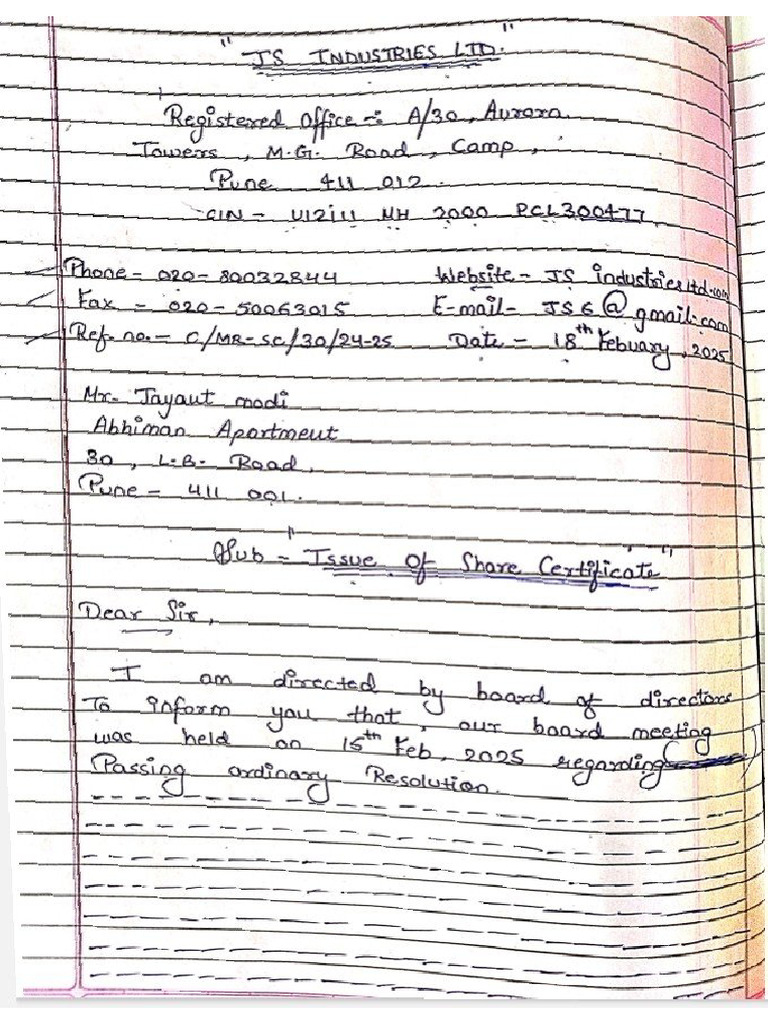 Sample Format of SP Letter | PDF
