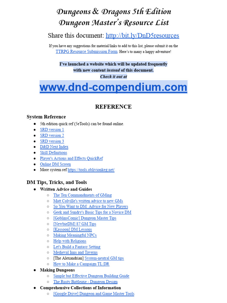 Dungeons & Dragons Master Resource List | PDF | Dungeons & Dragons | Tabletop Role Playing Game