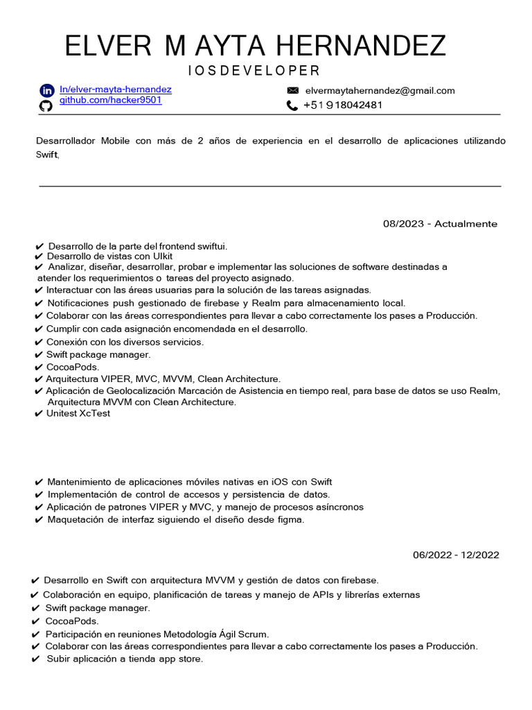 Elver Hernández: Desarrollador iOS VIPER | PDF | Aplicación movil ...
