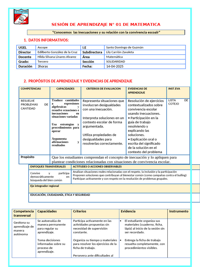 Sesion de Aprendizaje 1-Inec-Propiedades | PDF | Aprendizaje
