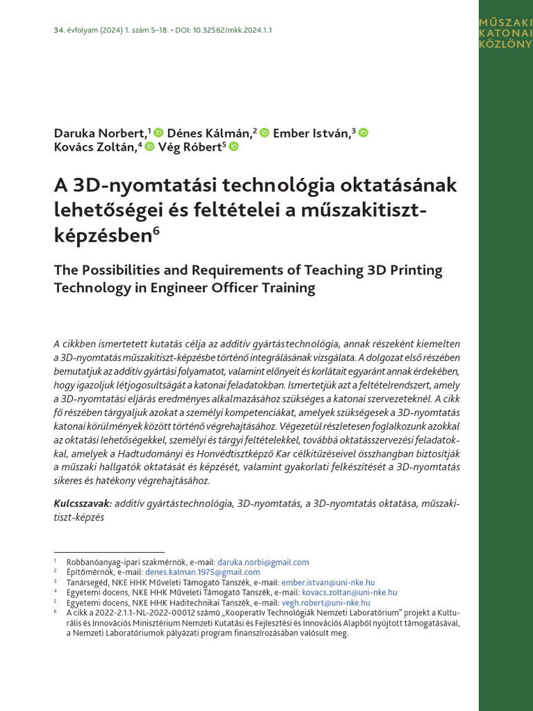 A 3D-Nyomtatasi Technologia Oktatasanak Lehetosege | PDF