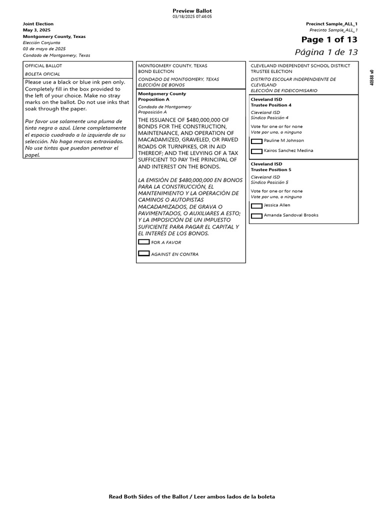 Boleta de Elecciones en Montgomery, TX | PDF | Liderazgo | Gobernancia