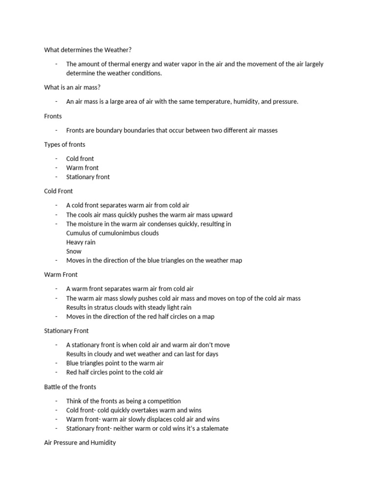 Weather Fronts Notes | PDF | Atmosphere Of Earth | Cloud