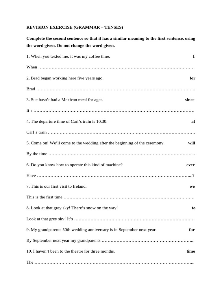 Revision Exercise (Grammar - Tenses) - English - b2+ (3) | PDF