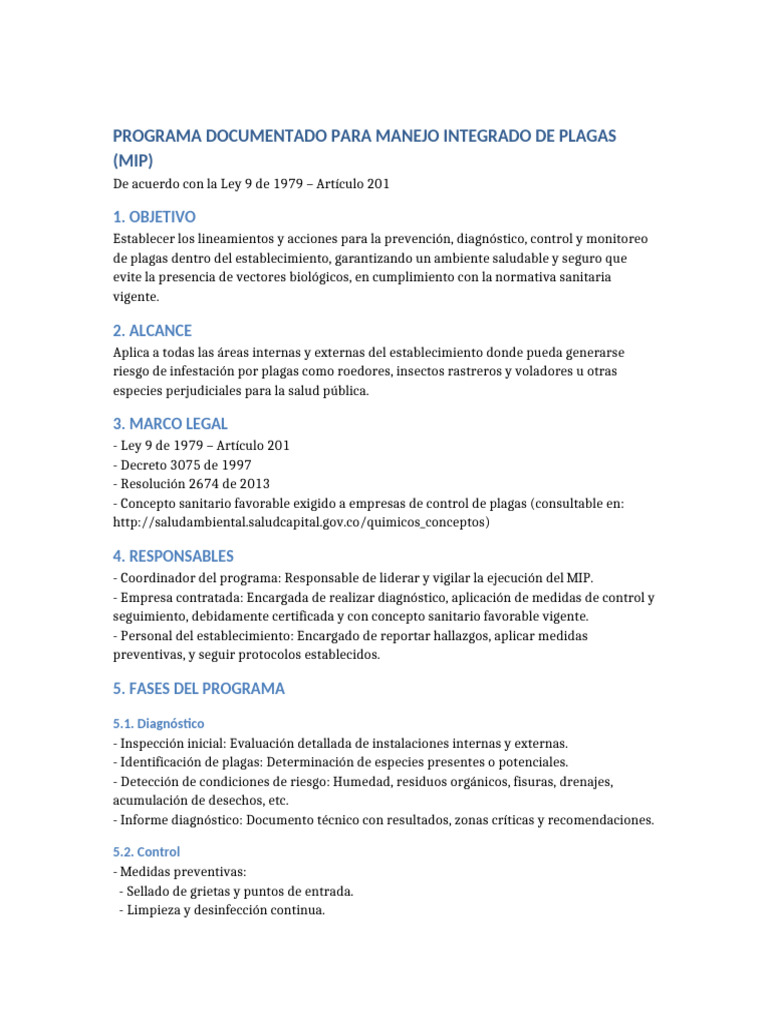Programa Manejo Integrado Plagas MIP | PDF | Plaga (organismo) | Residuos