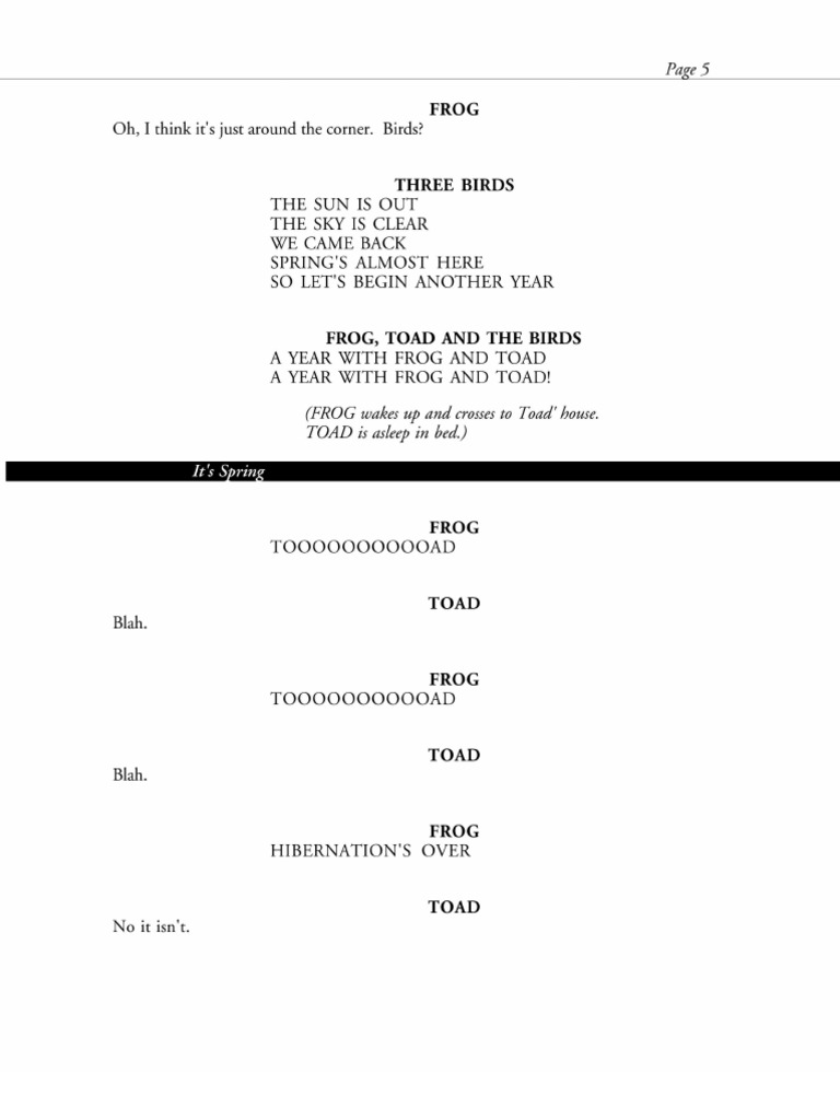 A Year With Frog and Toad Audition Scenes | PDF