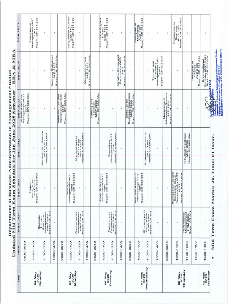 02 Corrected Mid Term Exam Schedule 24 April 2025 | PDF