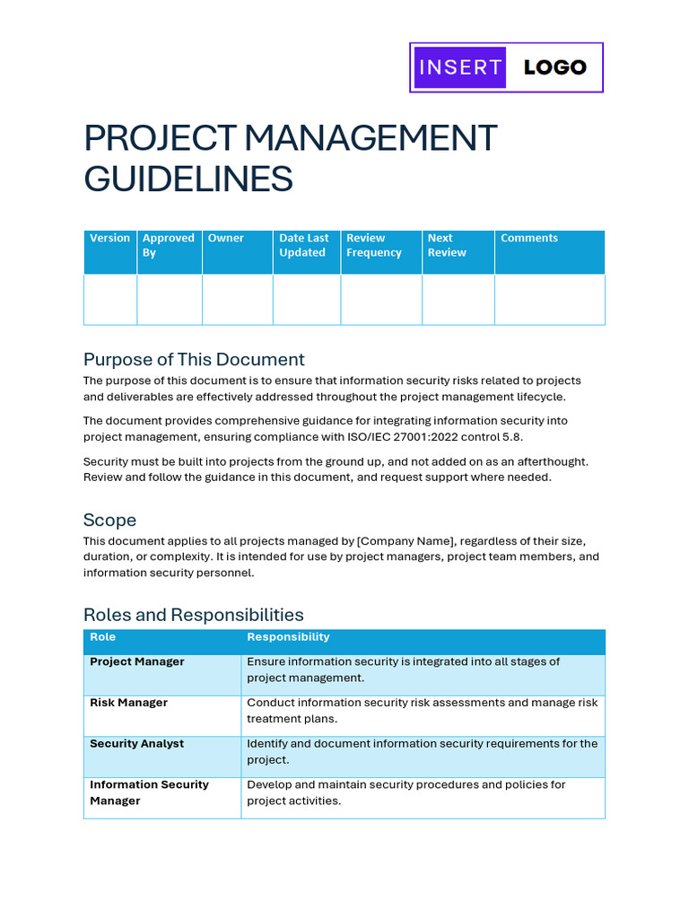Iso 27001 Project Management Guidelines Template | PDF | Information ...