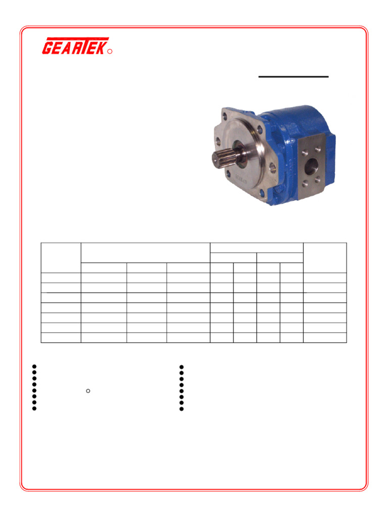 Geartek Hydraulic Pump Specifications | PDF | Pump | Horsepower