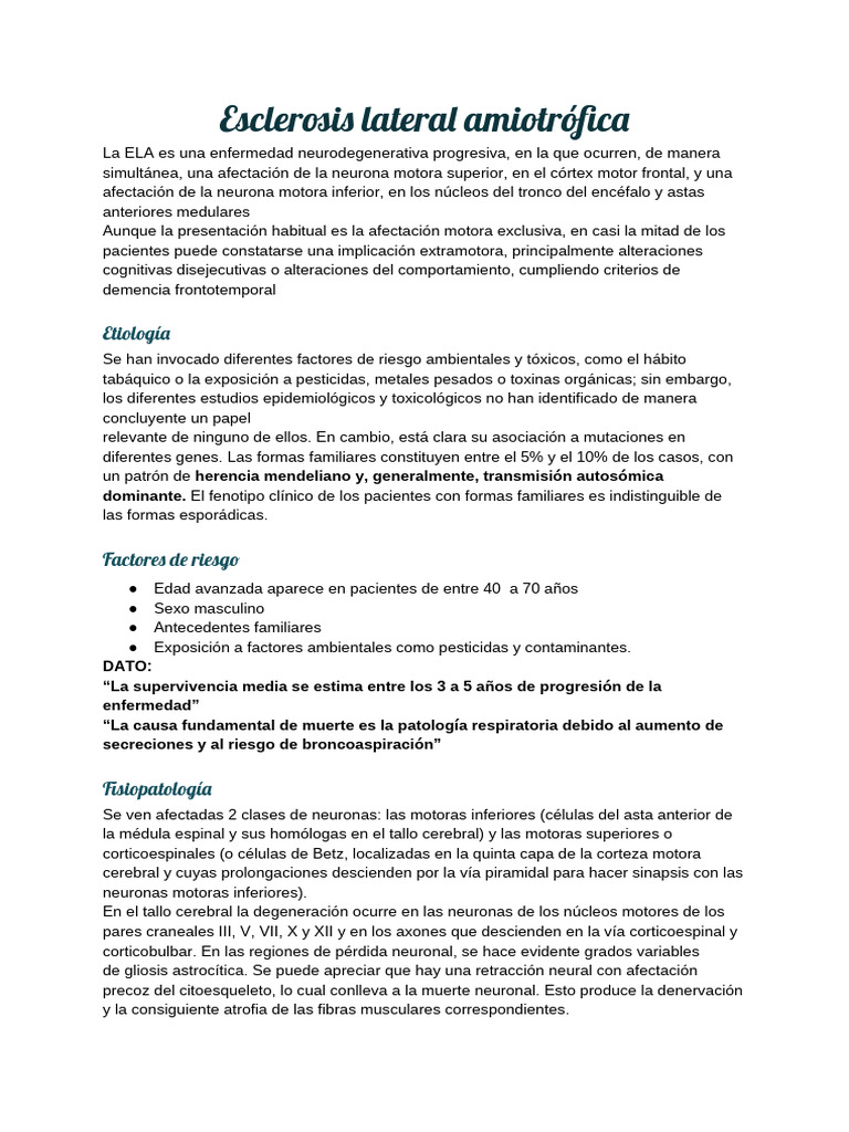 Esclerosis Lateral Amiatrofica | PDF | Neurona motora | Respiración