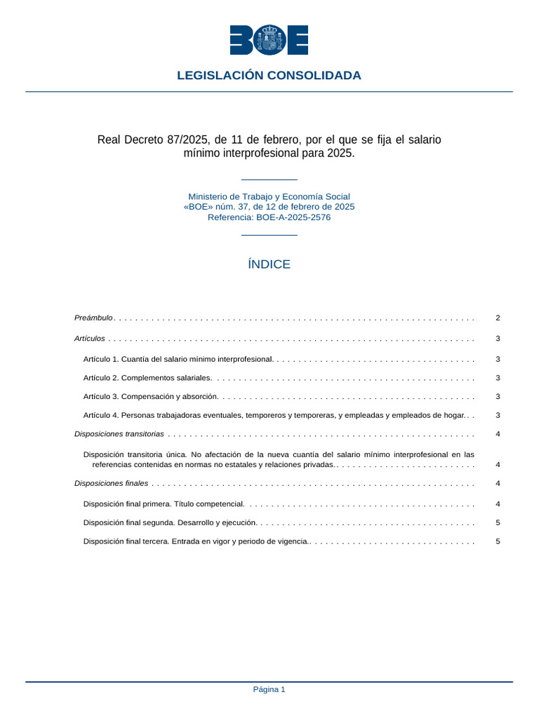 BOE a 2025 2576 Consolidado | PDF | Salario | Salario mínimo