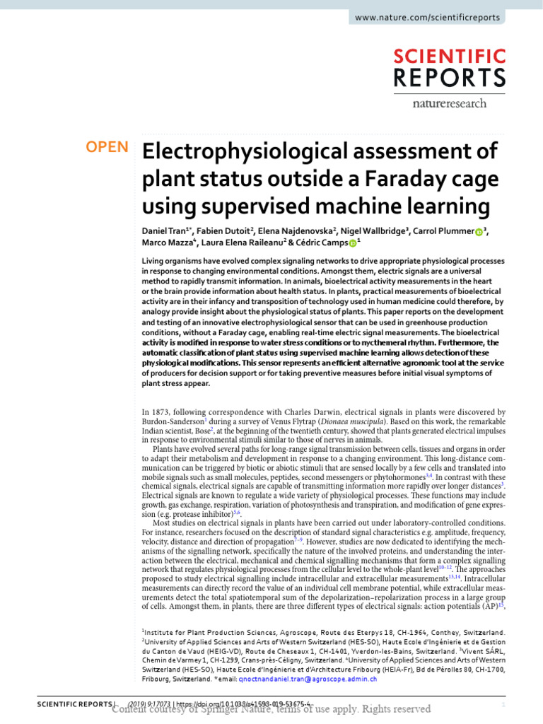 Electrophysiological Assessment of Plant Status Ou | PDF | Cell ...