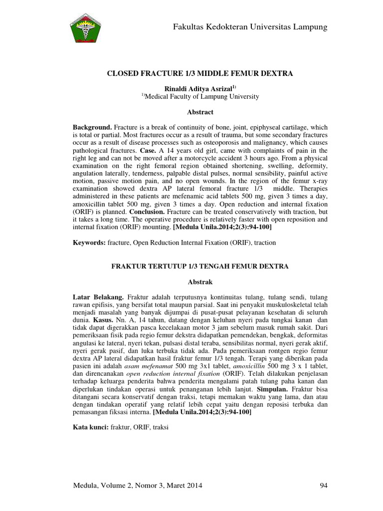 156777 ID Fraktur Tertutup 13 Tengah Femur Dextra | PDF